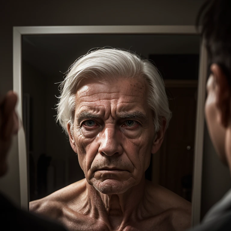 Aging gay man with defined facial wrinkles, mostly white hair with ...