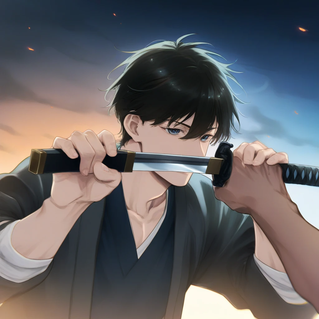 Adult male、 Japanese sword、 holds swords in both hands、Wield a sword ...