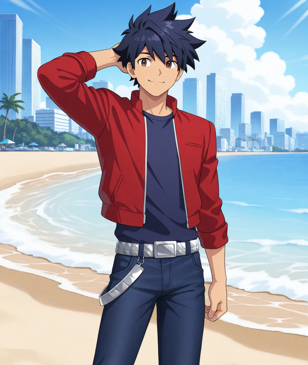 1man，Single， male focus，Brown Spiked Hair， tall figure ， Red Jacket ...