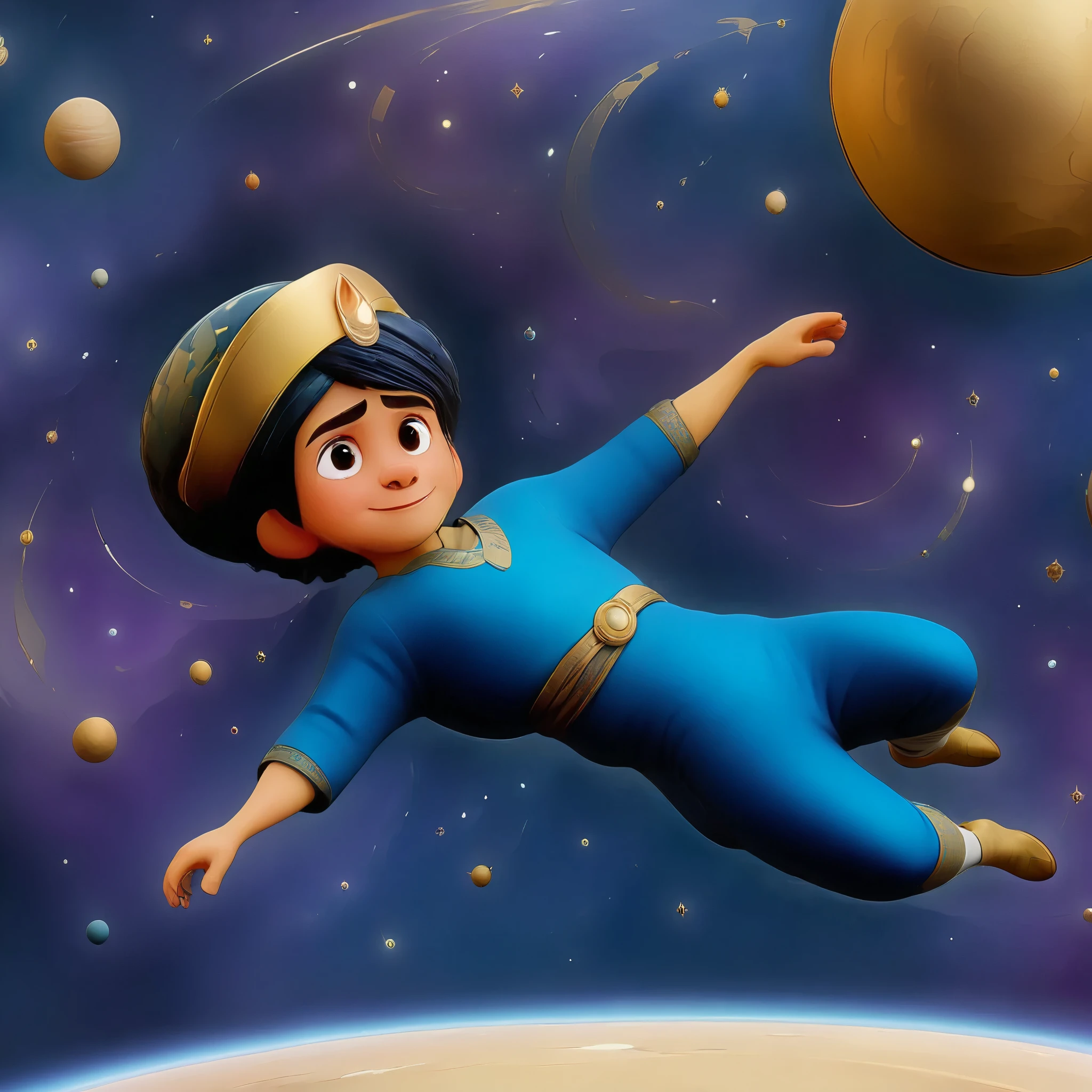 Astrogildo floating in space, drifting, mesmerizing expression on his ...