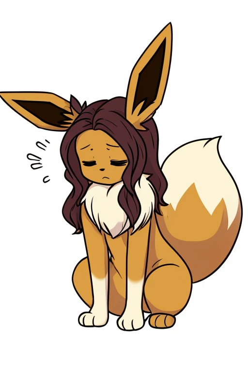 Sad furry eevee fashion girl with long wavy hair get depressed - SeaArt AI