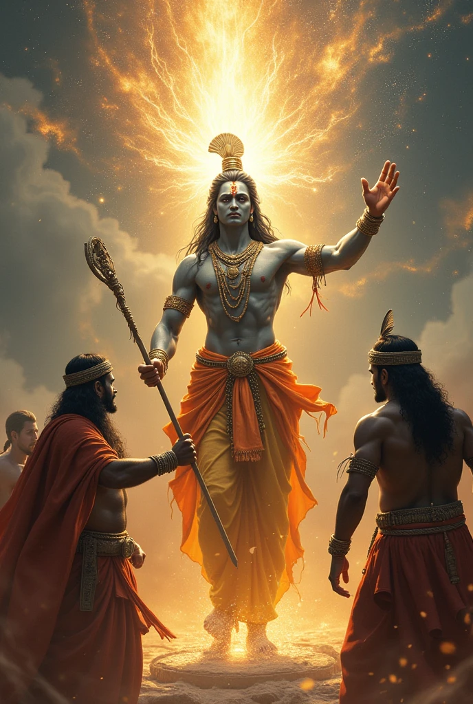 Ashwatthama stands before Lord Krishna, a divine glow surrounding ...