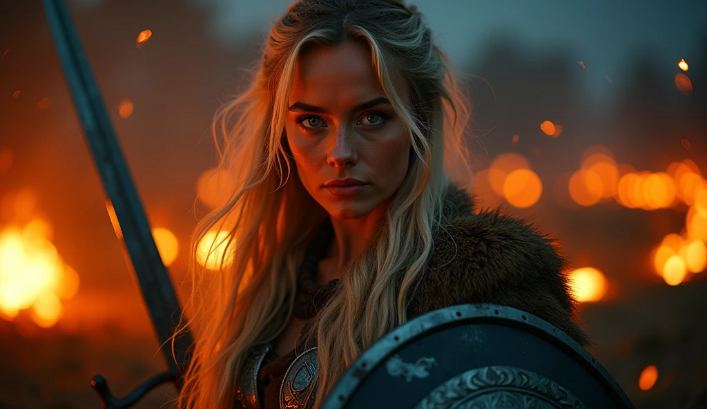 A frontal shot of a stunningly beautiful Viking woman in a half - SeaArt AI