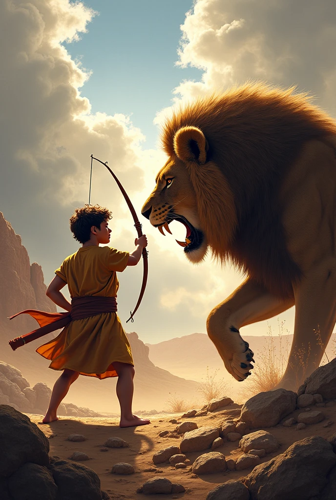 Image of David fighting a lion - SeaArt AI