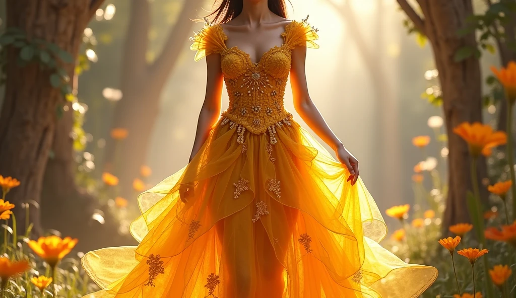 Yellow Fantasy Dress: front side - SeaArt AI