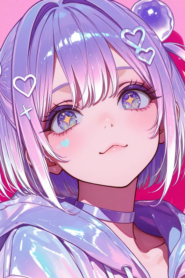 Anime Girl's Shiny Fluorescent Short Hair、Lilac and White Neon Colors ...