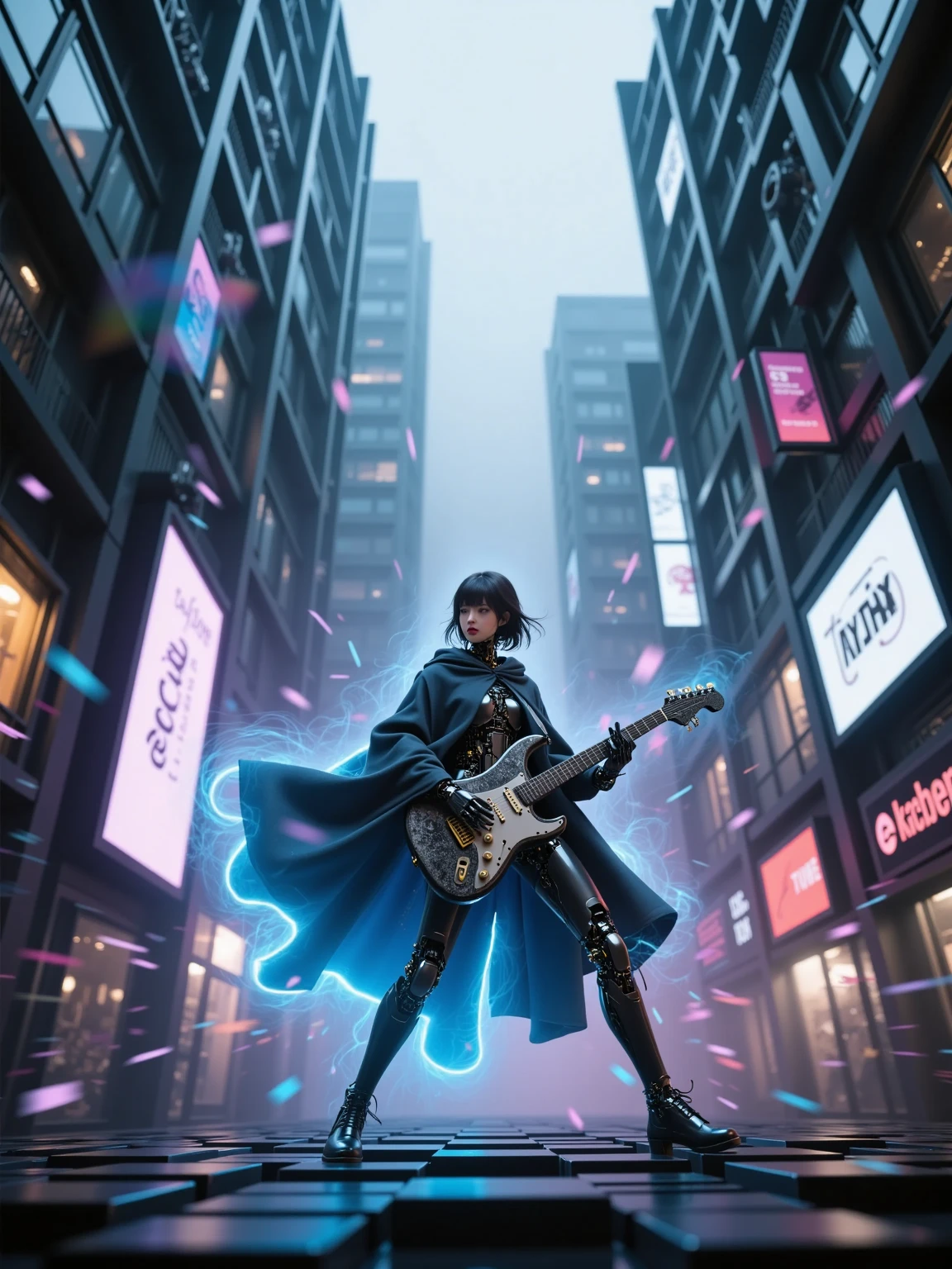 A fantastical, wide-angle shot of anthropomorphic musical notes playing ...