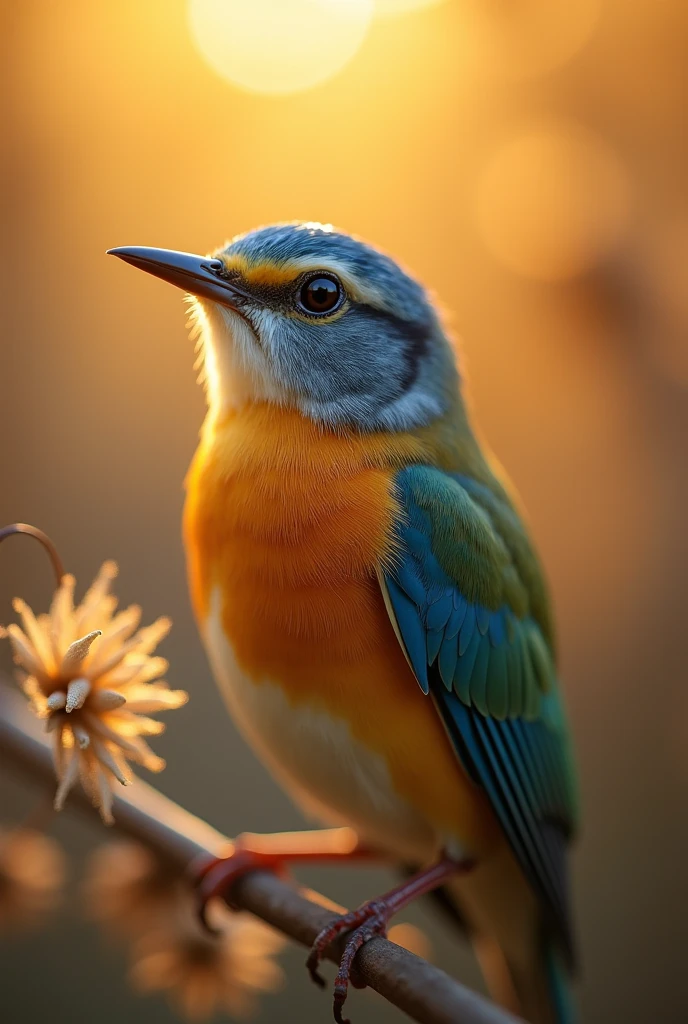A mesmerizing close-up portrait of a gorgeous little bird illuminated ...