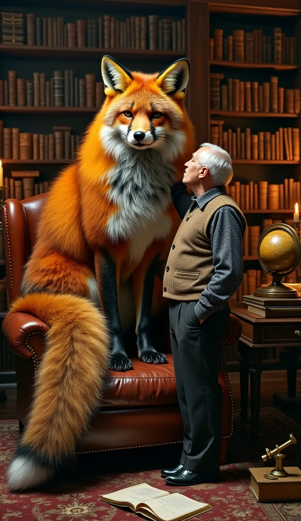 A colossal red fox, its luxurious auburn coat streaked with fiery ...