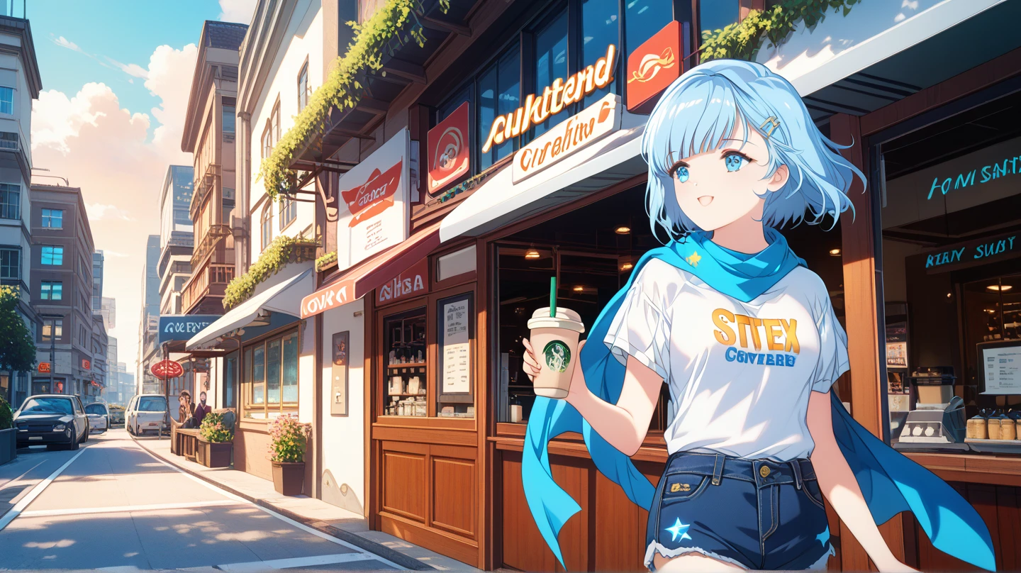 Vivid anime-style wallpaper Background: City street, colorful signs ...