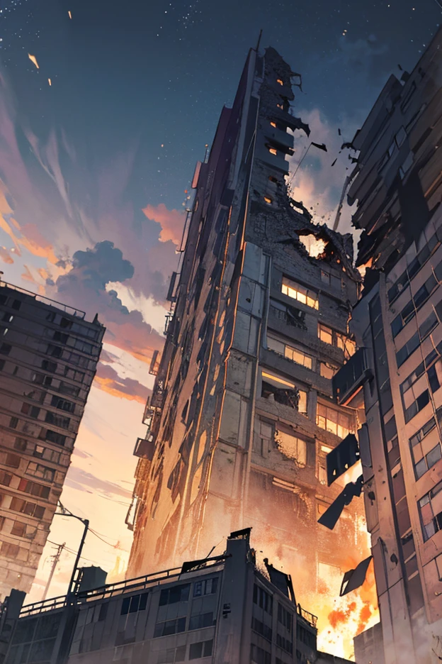Sky,night,collapse buildings,earthquake,full view, - SeaArt AI