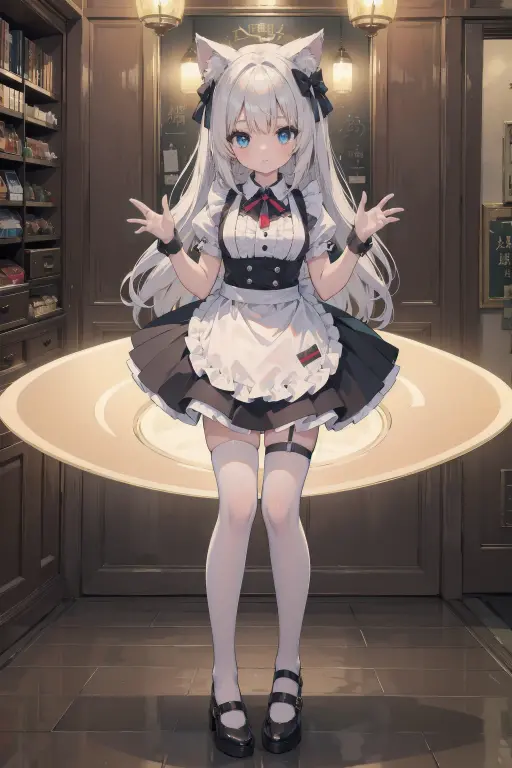 A girl，Maid，Sitting，frill socks，View from below，Soles，Awkward - SeaArt AI