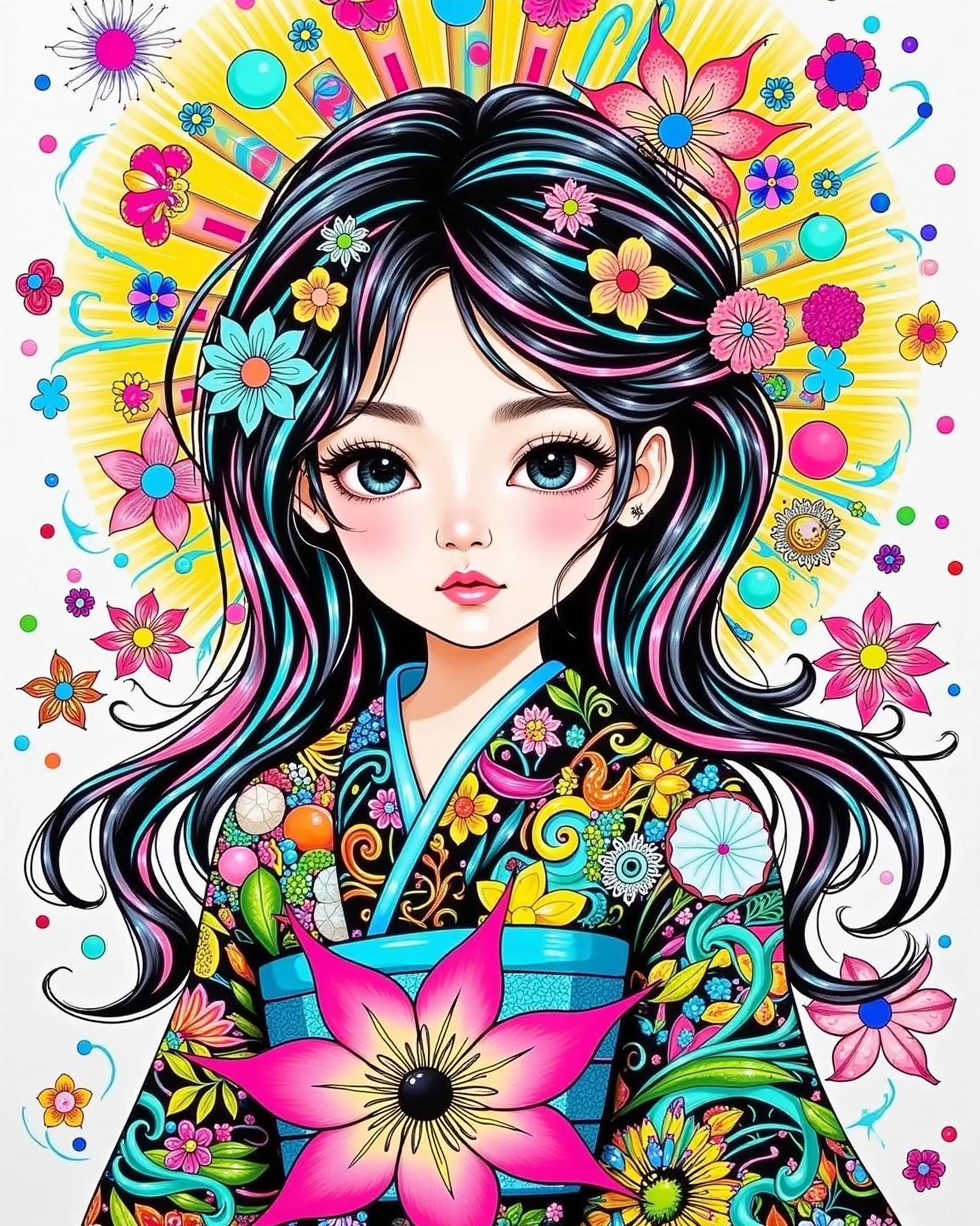 Rainbow girl themed pop art、deformed illustration style、 women in ...