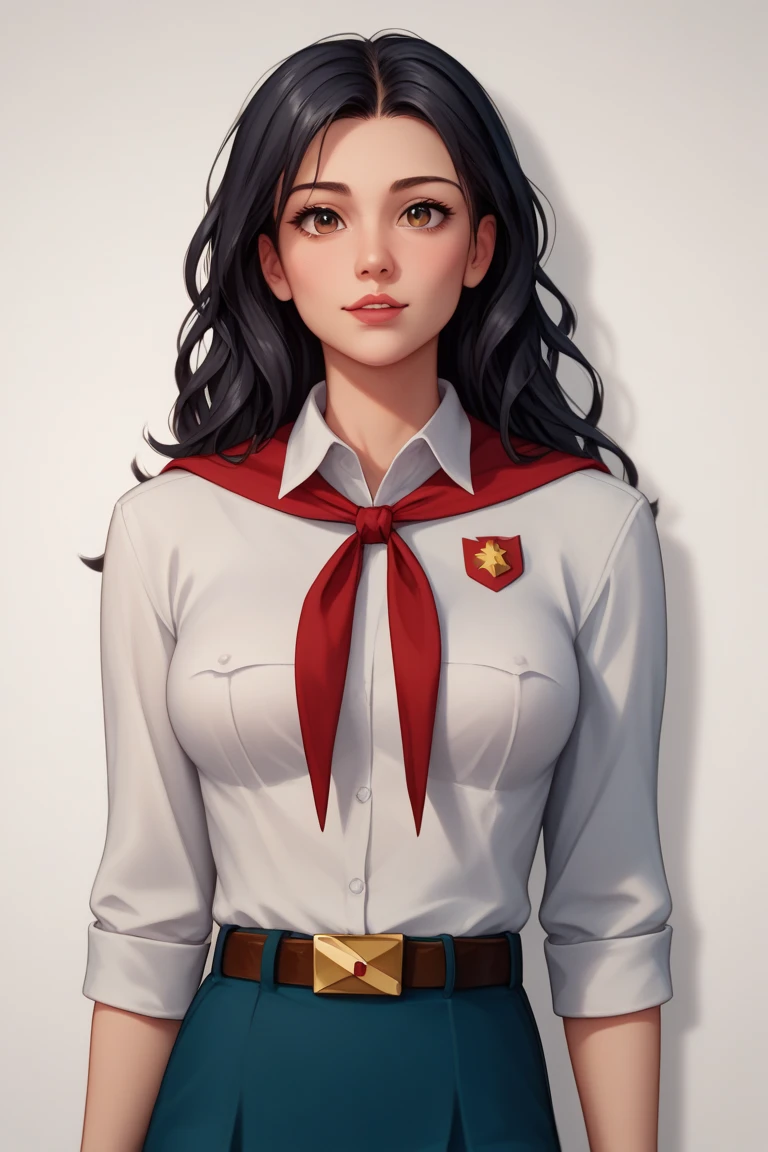 Solo, 1 girl,brown eyes,black hair, loose hair, chest-length hair ...