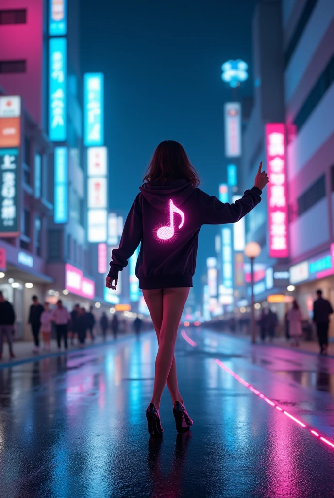 Neo Tokyo Night、beautiful young woman dancing alone on a neon - SeaArt AI