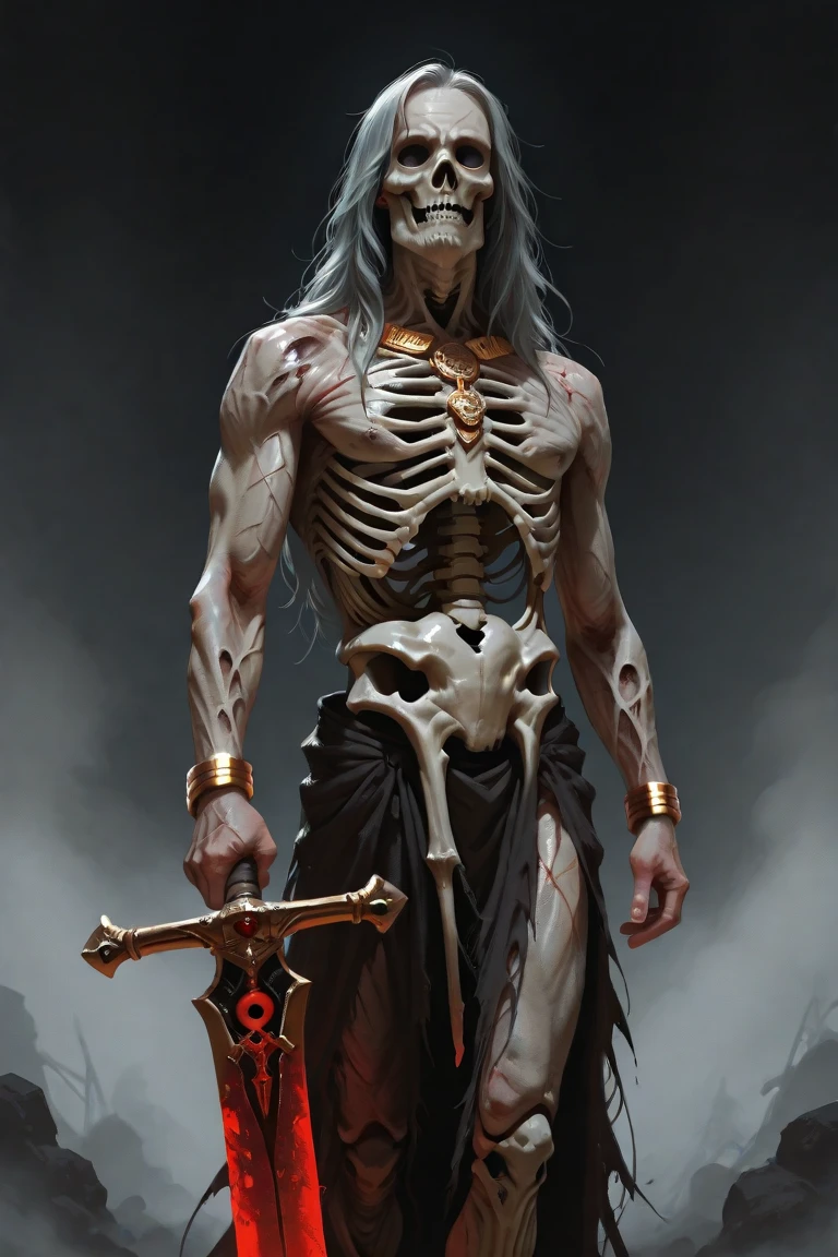 God of death, withered undead male, jewelry, dry wrinkled skin binds ...