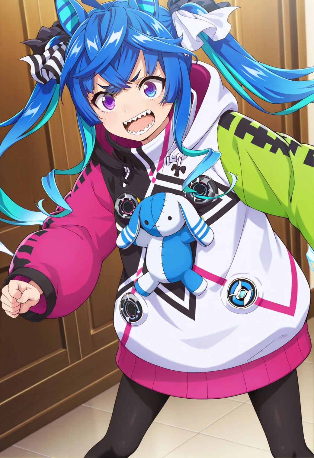 ZzTwinturbo,blue hair,twintails,heterochromia,purple eyes,blue eyes ...