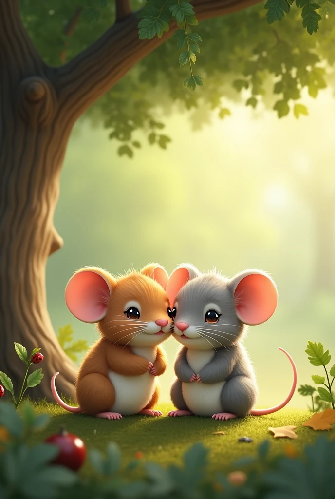 Two cute mice (Milo and Maddy) sitting together under a tree - SeaArt AI