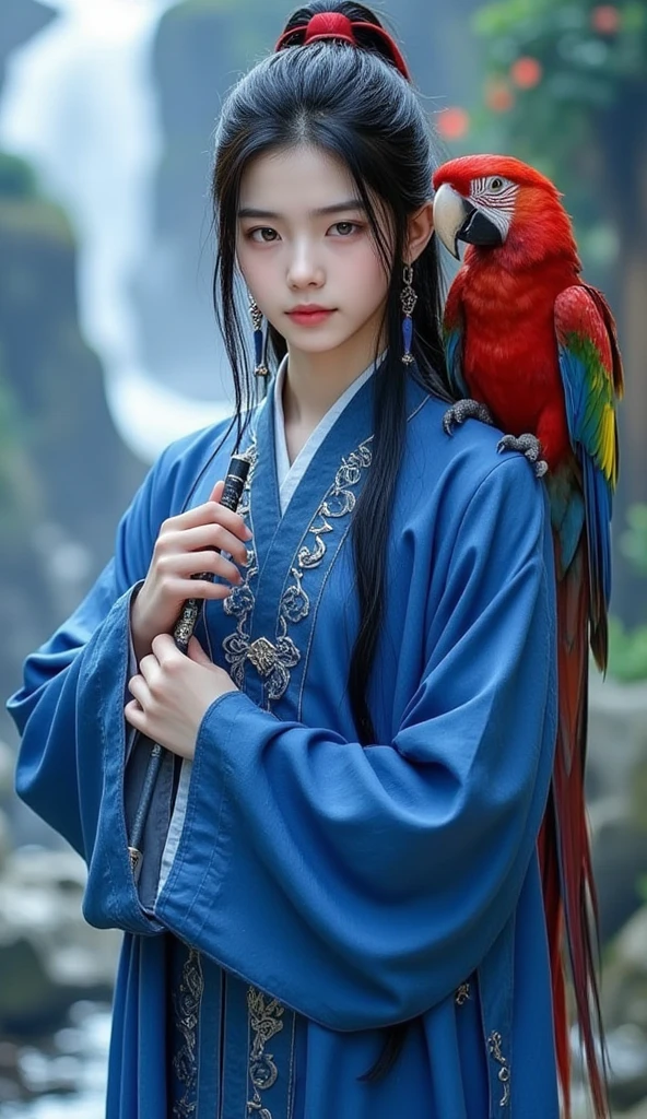 Full body image, handsome young protagonist Xianxia ,long black hair ...