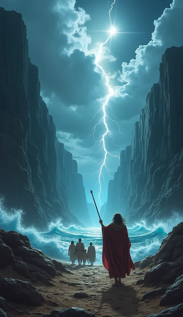 "Realistic and slightly stylized epic scene: colossal walls of water ...