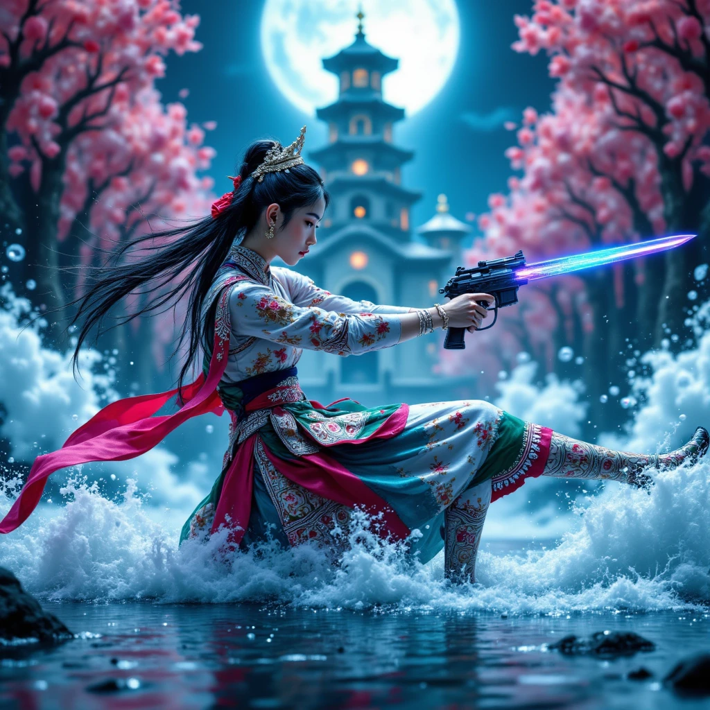 A cyberpunk ultra-wide cinematic scene featuring a highly realistic young Asian - SeaArt AI