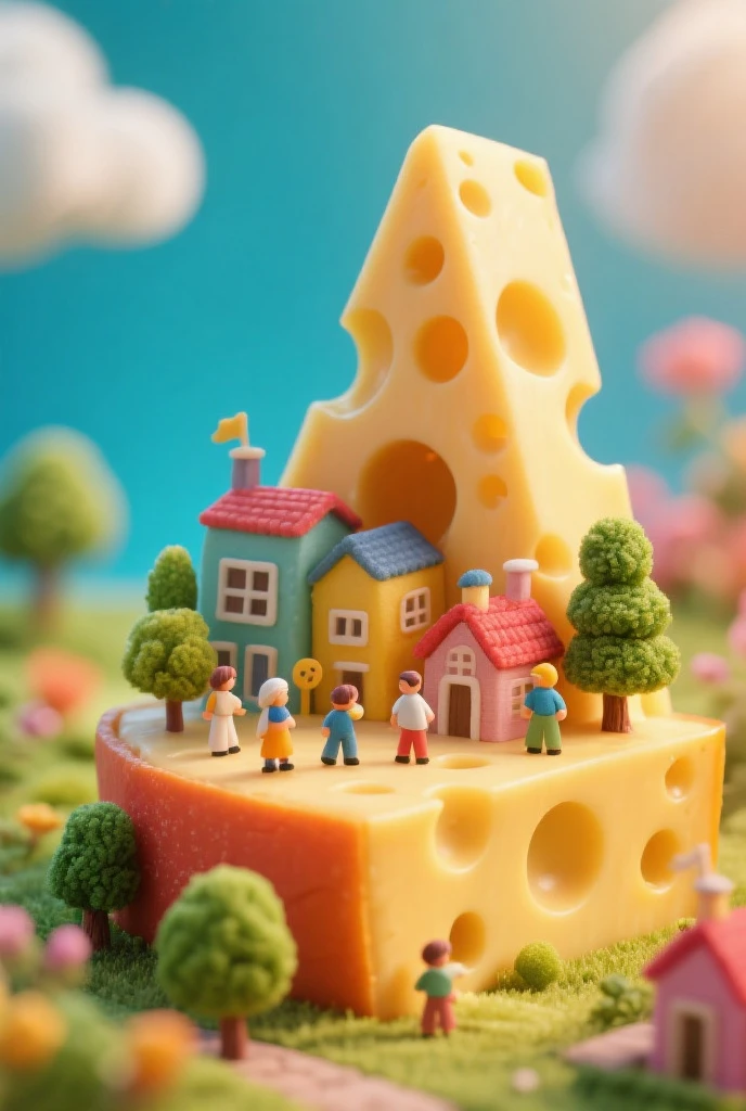 Tiny figures living in a small city inside a slice of cheese - SeaArt AI