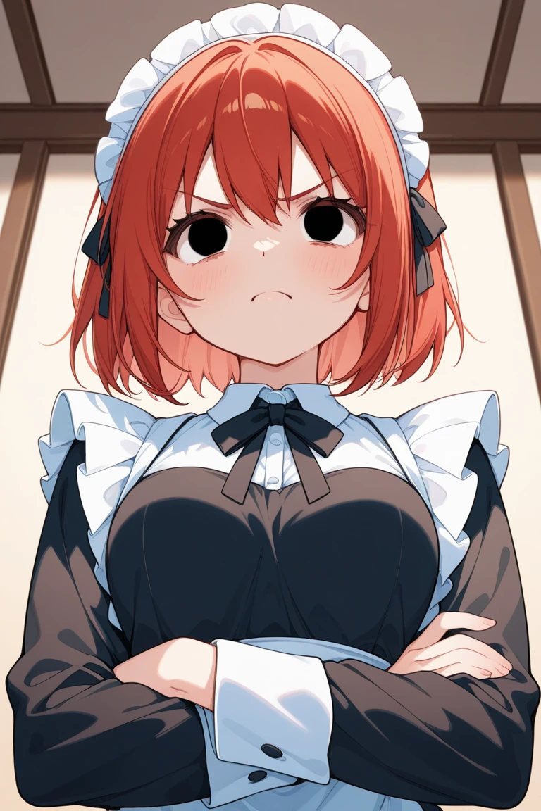 Anime美少女 anime small maid empty_eyes angry face low angle arms - SeaArt AI