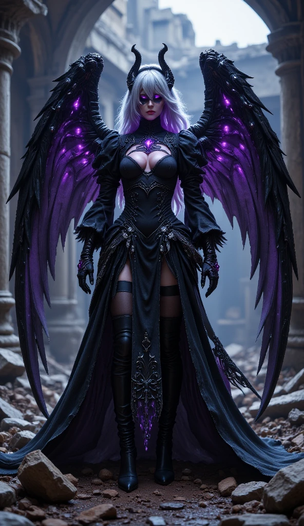 Dark fantasy female demon knight, futuristic black and violet armor ...