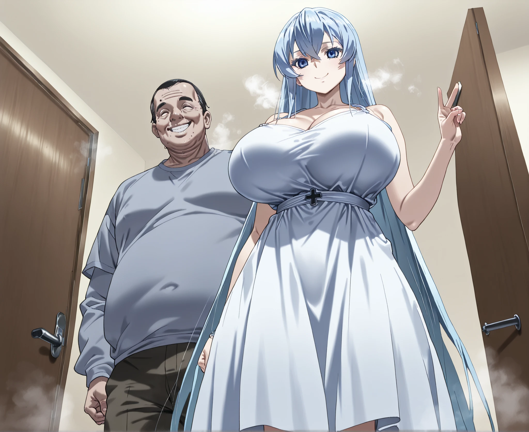 Esdeath、、blue eyes、light blue hair、long hair、 eyelashes、Big Breasts ...