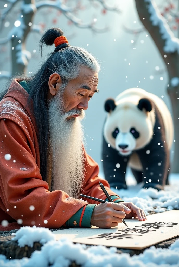 Chinese Hairless Hair Long Beard Old and Bright Clothes Writing ...