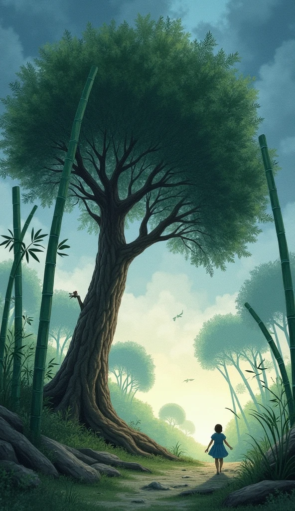 "A touching storybook-style illustration showing a fierce storm with ...
