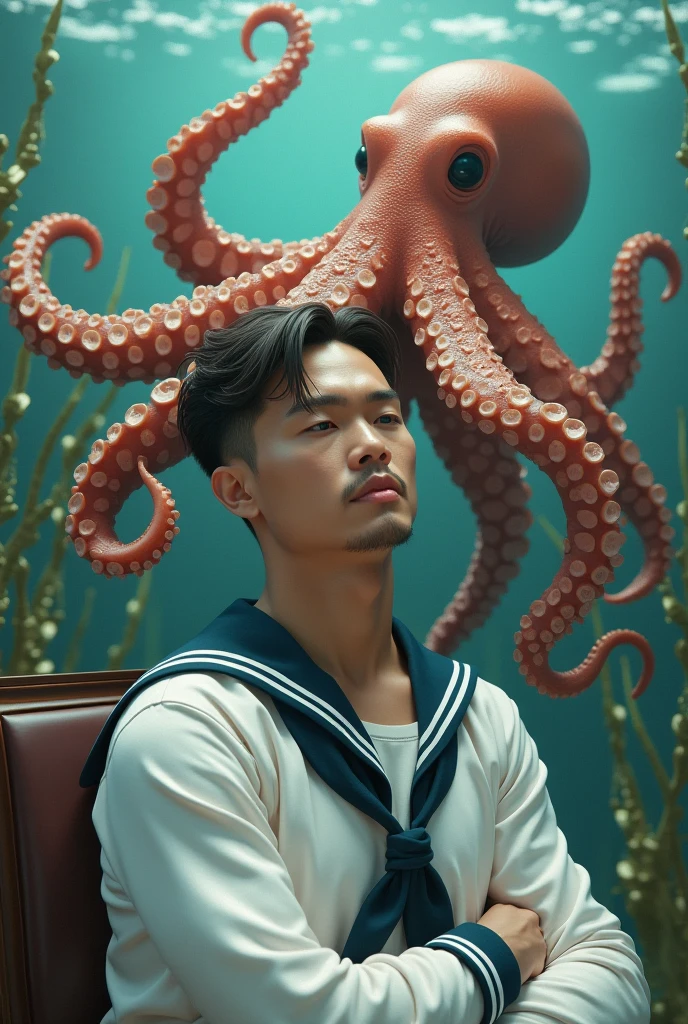 Like human an octopus is cutting man hair sailoune - SeaArt AI