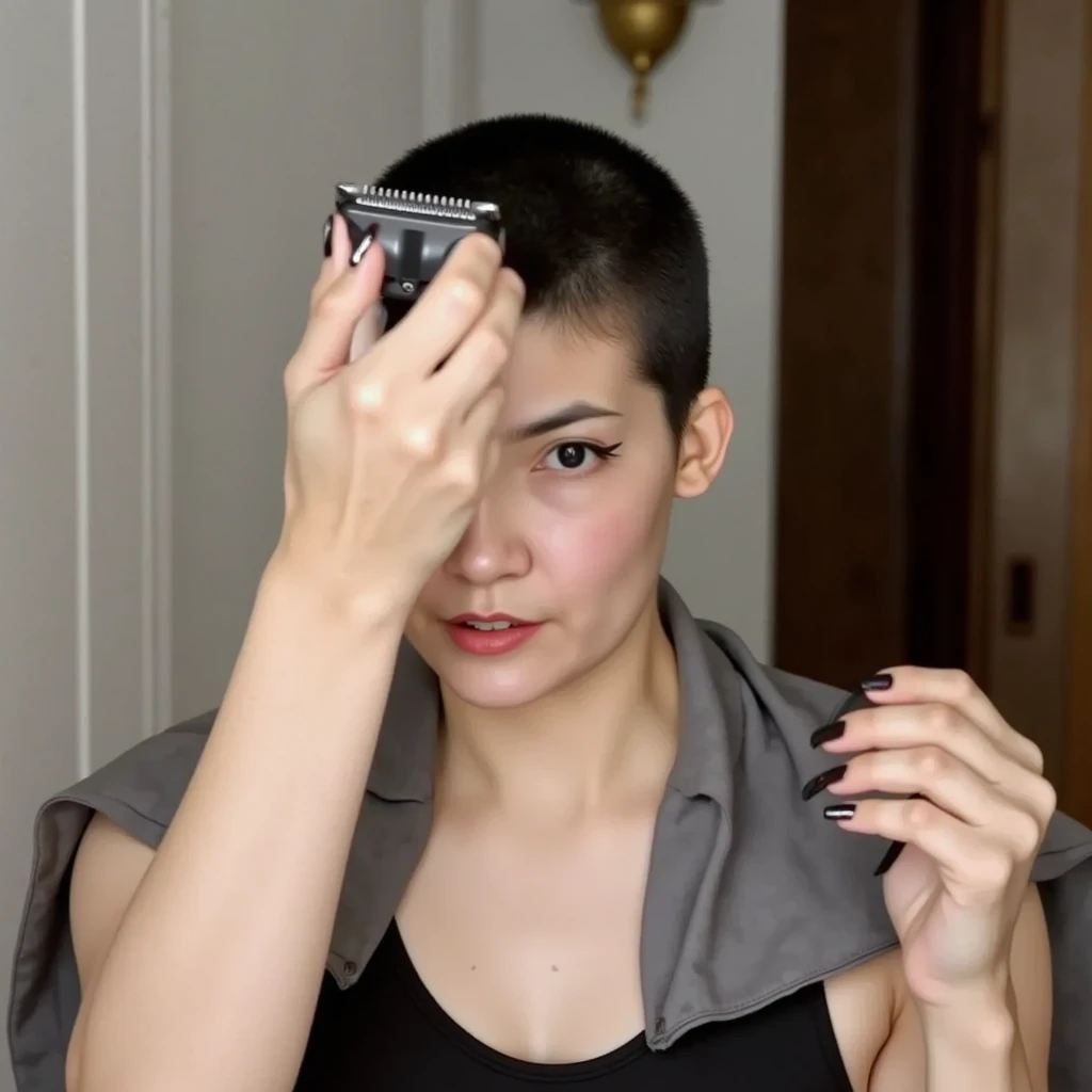 Woman using clipper shaving head,best quality,4K,high resolution ...