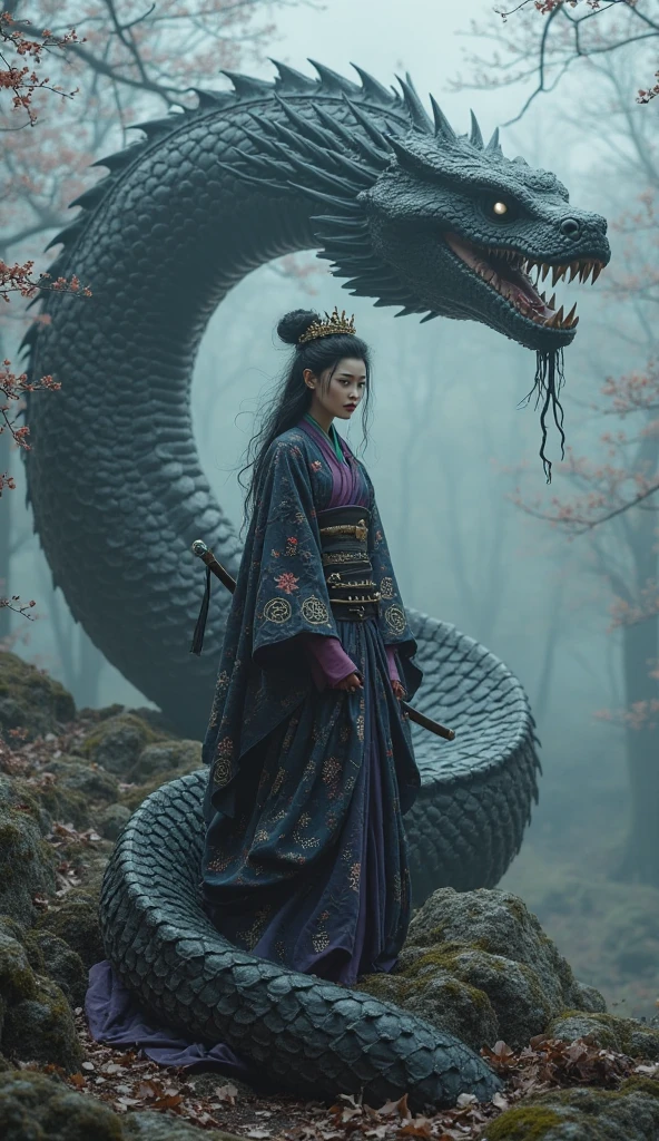 A hyper-realistic dark fantasy portrayal of the Serpent Empress of ...