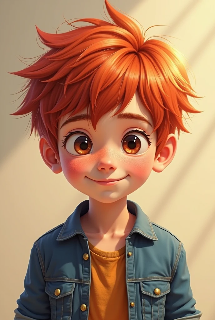 High quality, red-haired boy, thick, , 1.5 meters tall. side bangs ...