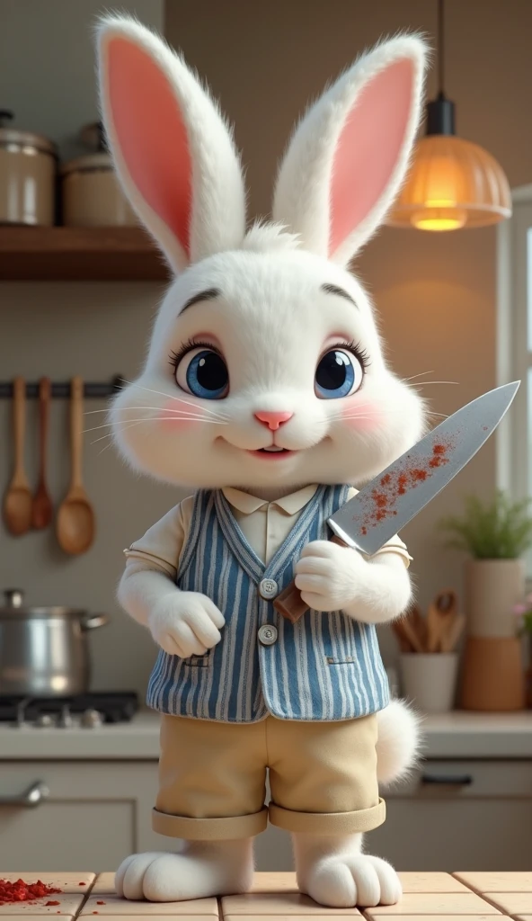 A realistic, anthropomorphic bunny with fluffy white fur and large ...