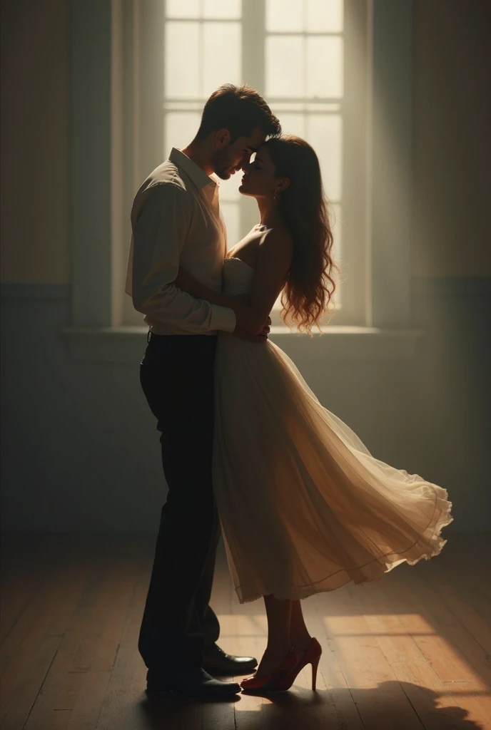 A couple dancing in dim light (like an empty room, Just the two of them ...
