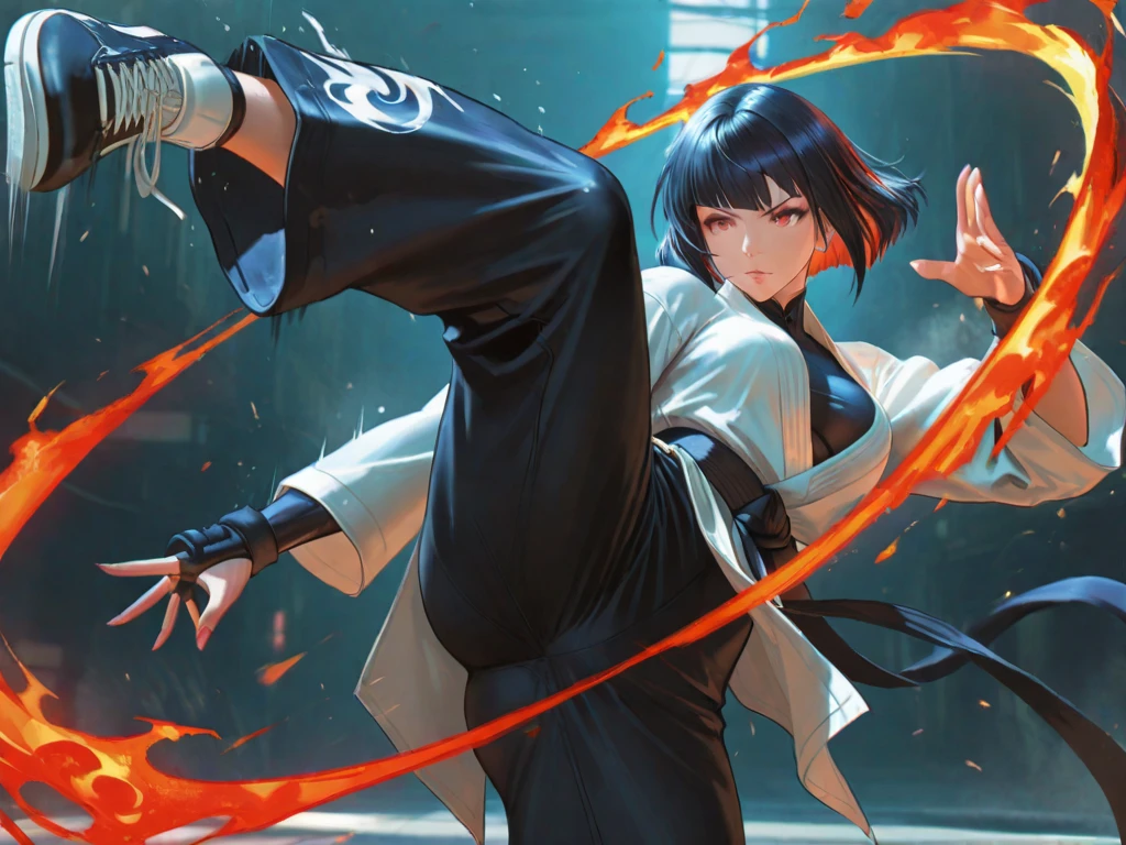 An original anime girl performing a high kick, elegant visual trail ...