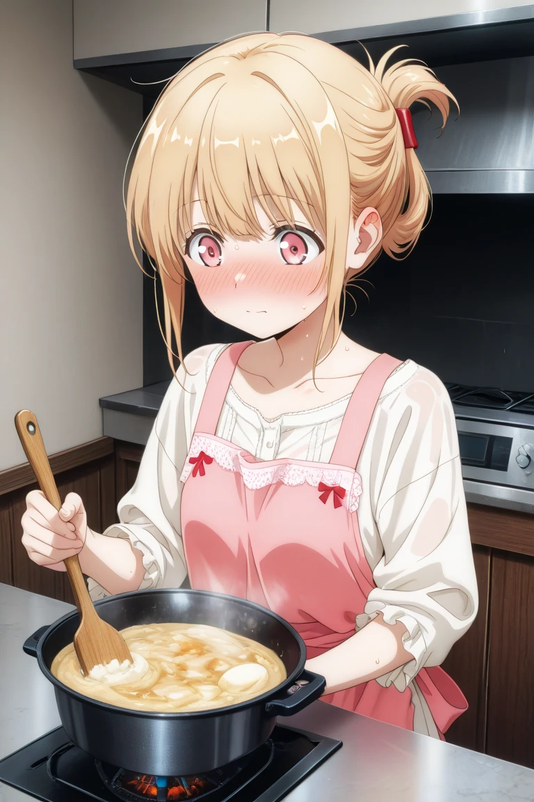 A close-up 2D anime illustration of Mahiru Shiina, focused while ...