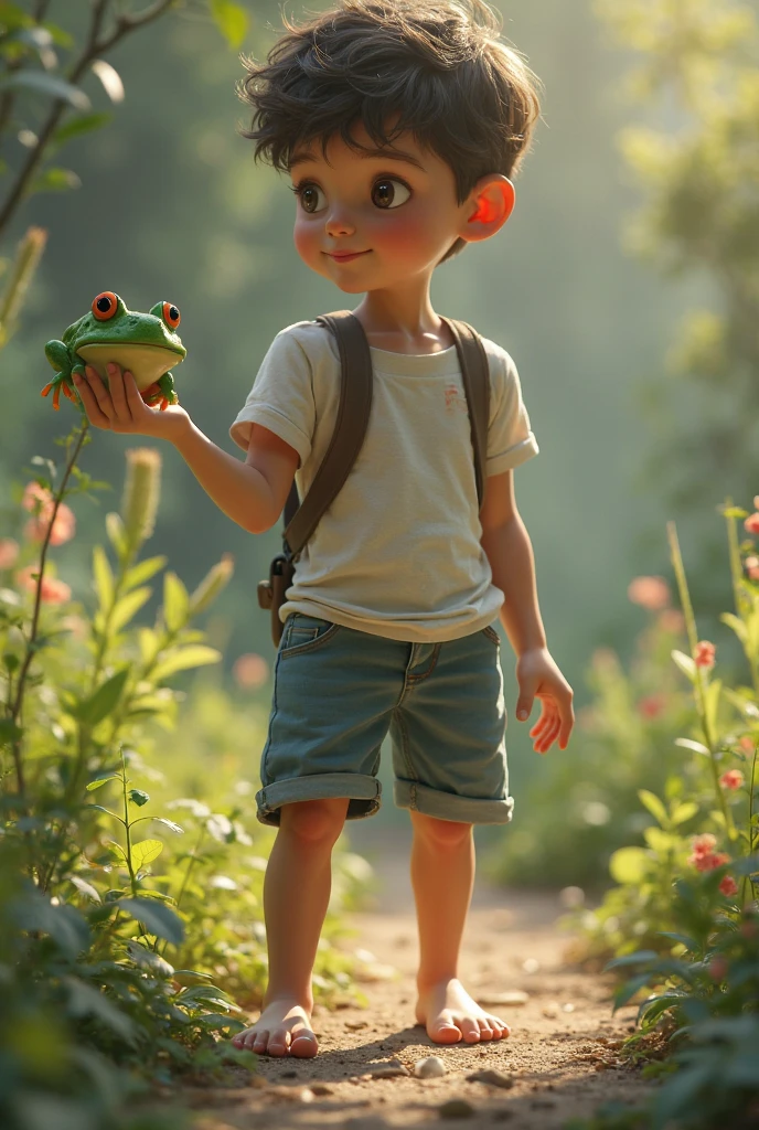 A without a shoe with a frog in his hand - SeaArt AI