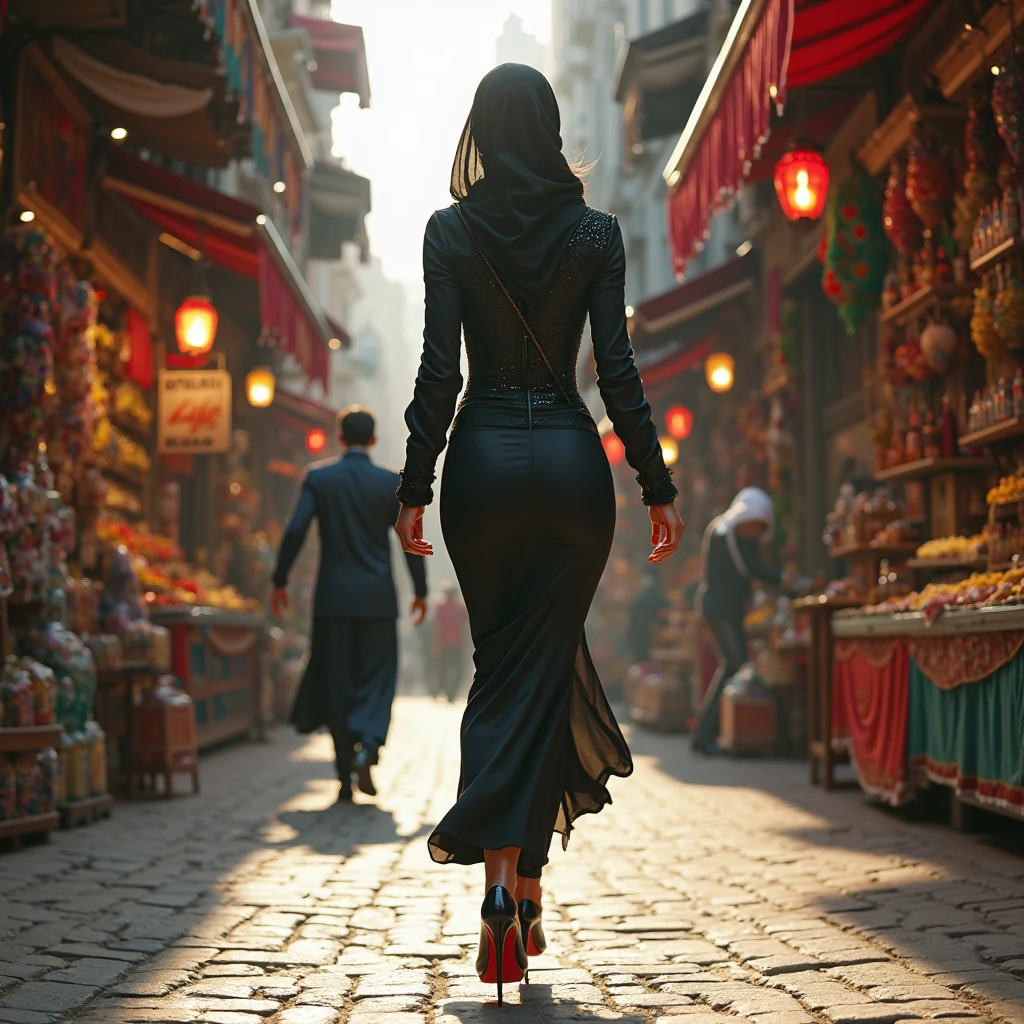 A Turkish woman wearing a hijab, dressed provocatively, Wears high ...