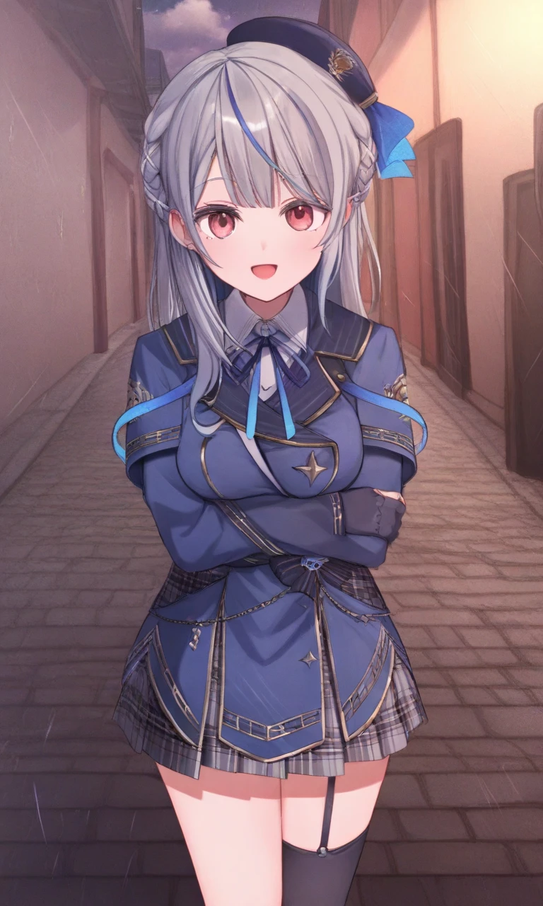 Amagai Luka, long hair, French braid, beret, blue jacket, neck ribbon ...