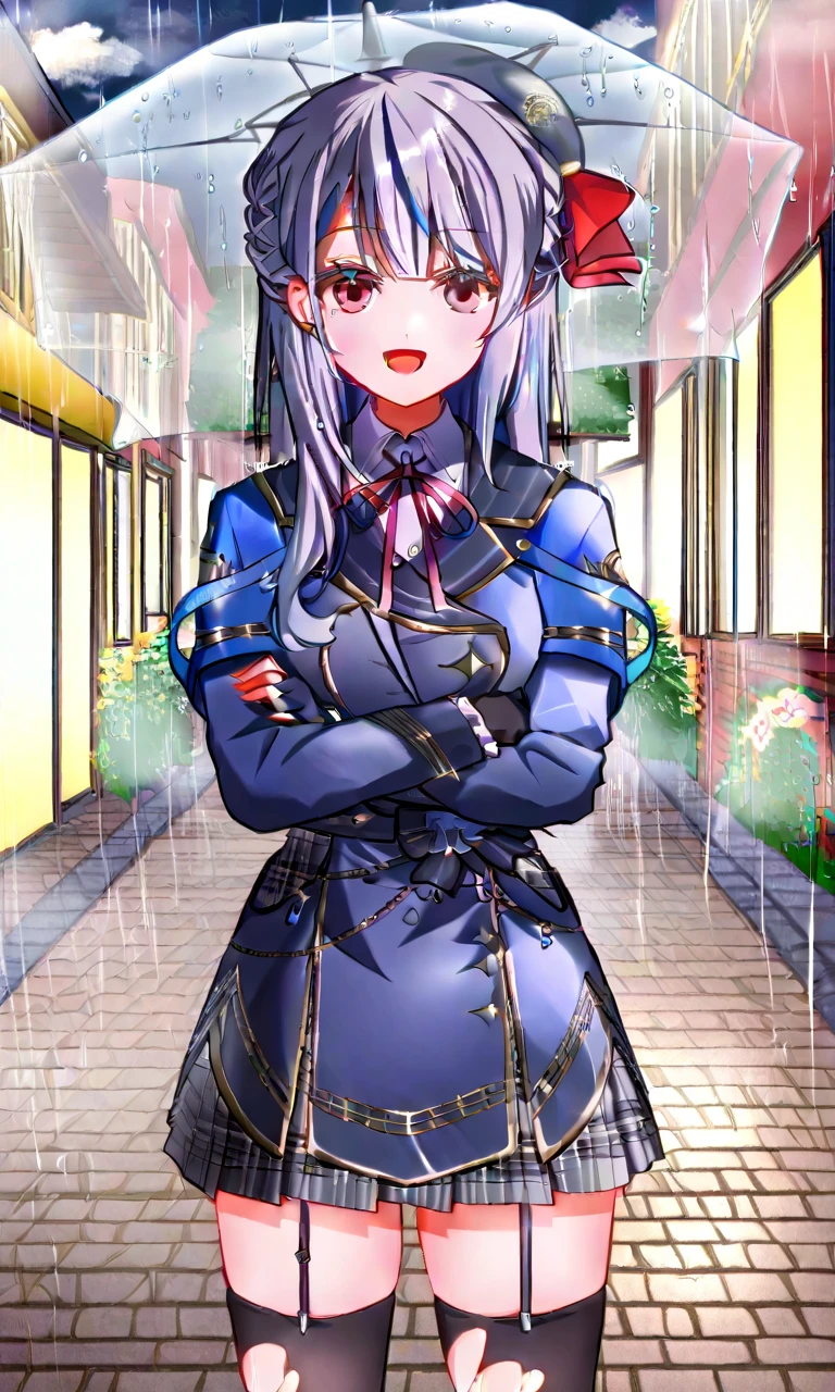 Amagai Luka, long hair, French braid, beret, blue jacket, neck ribbon ...