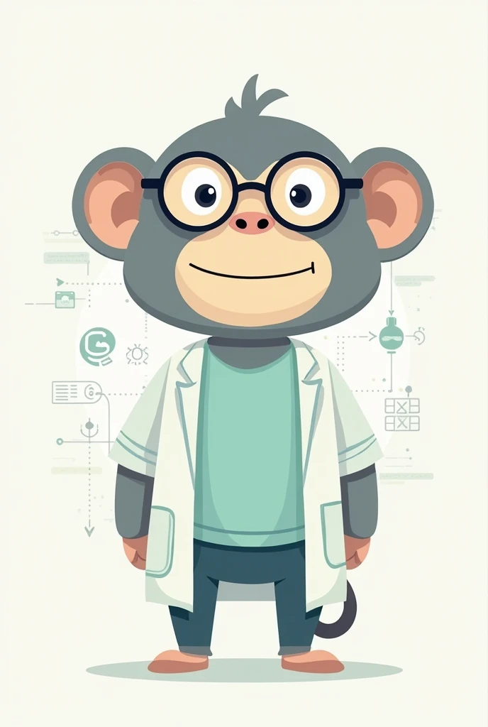 A minimalist modern logo of an intelligent monkey, standing slightly ...
