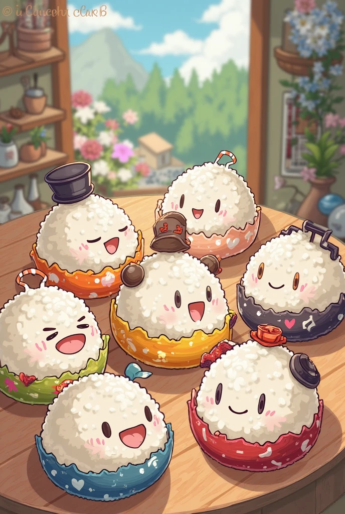 Rice balls Personalization cool 7 people characters - SeaArt AI