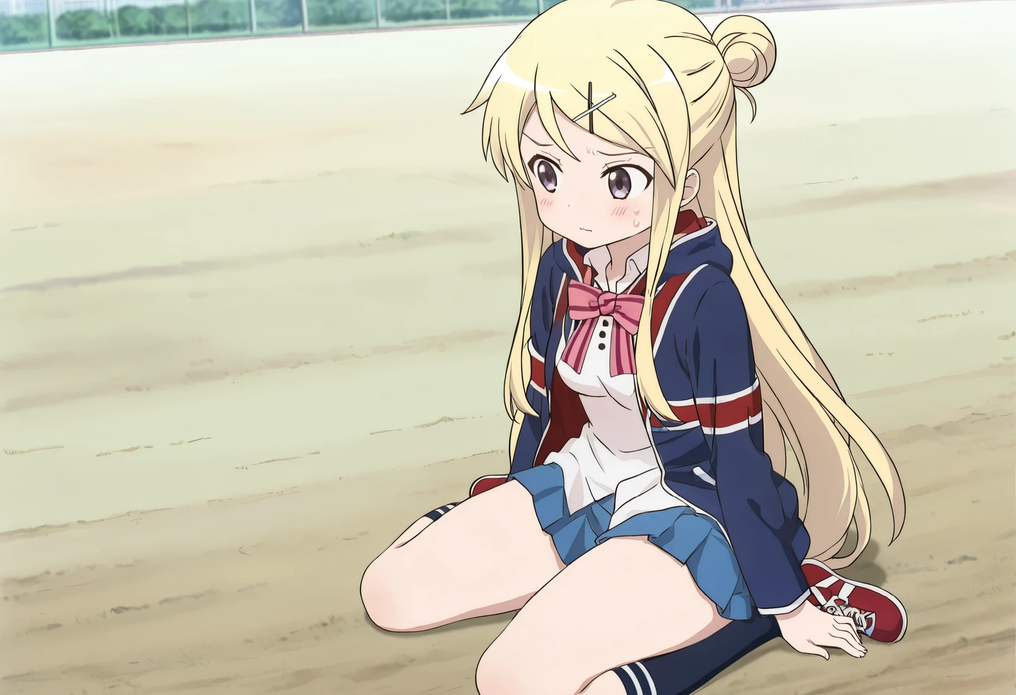 A girl with thick thighs and a miniskirt is sitting watching a physical ...