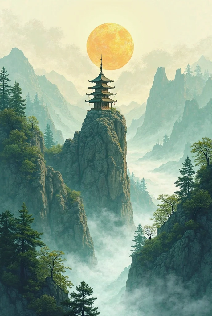 An image: 1: Draw a low mountain. The trees and the mountains in the ...