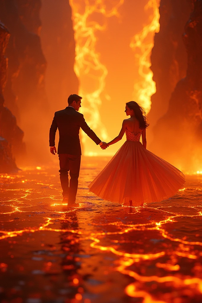 Valet dancers, dancing in a sea of lava - SeaArt AI