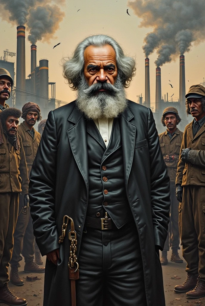 Create Karl Marx concept vivid image with society problems related to ...