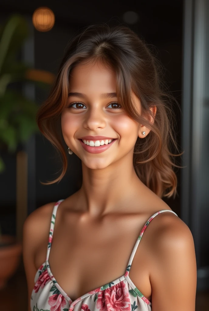 Full body image, Thirteen-year-old , with a face with soft European ...